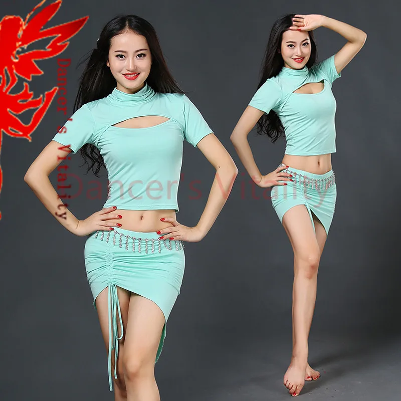 New arrival belly dance clothing sexy cut out top/short skirt 2pcs ...