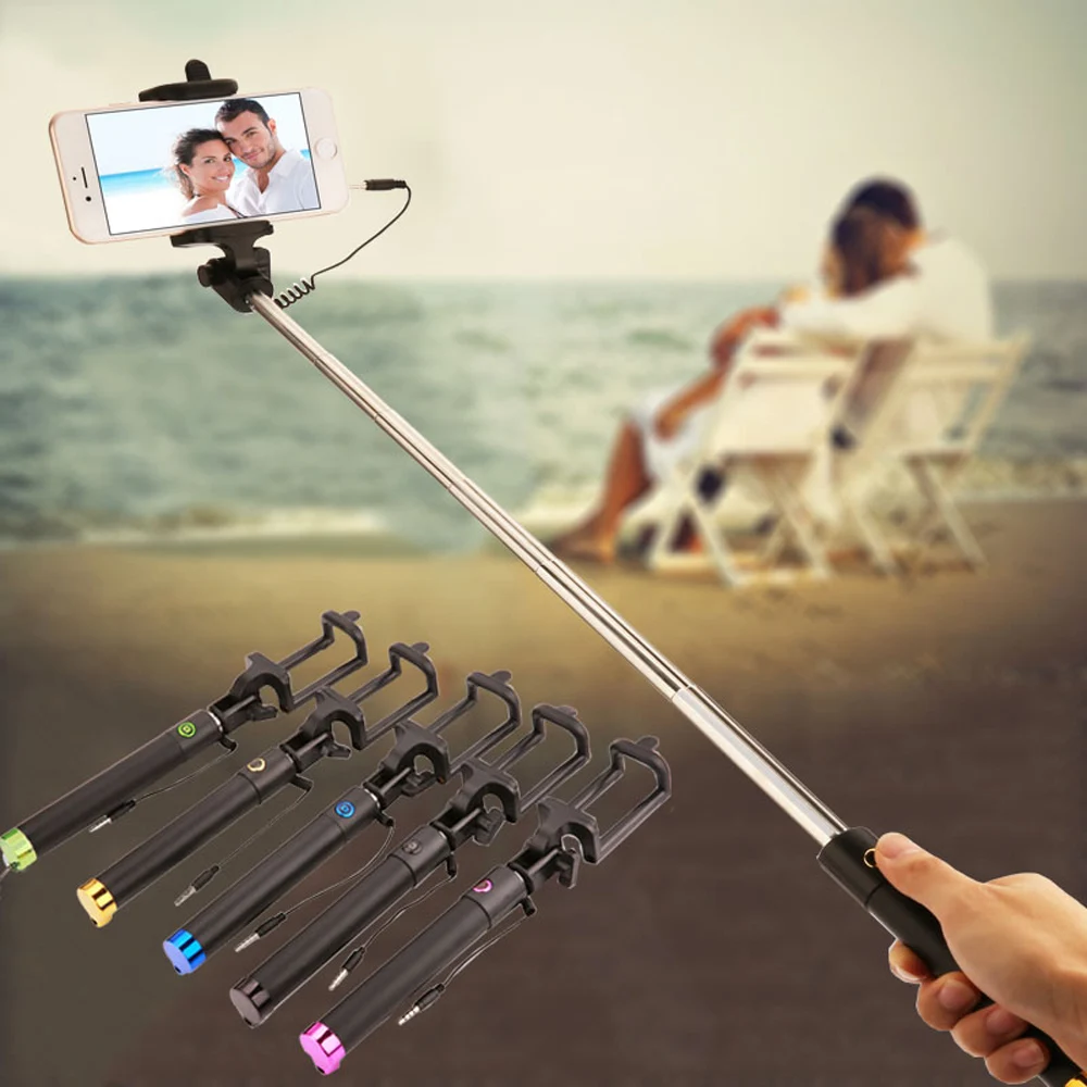Universal Portable Wired Stretchable Selfie Stick For iPhone Samsung ...