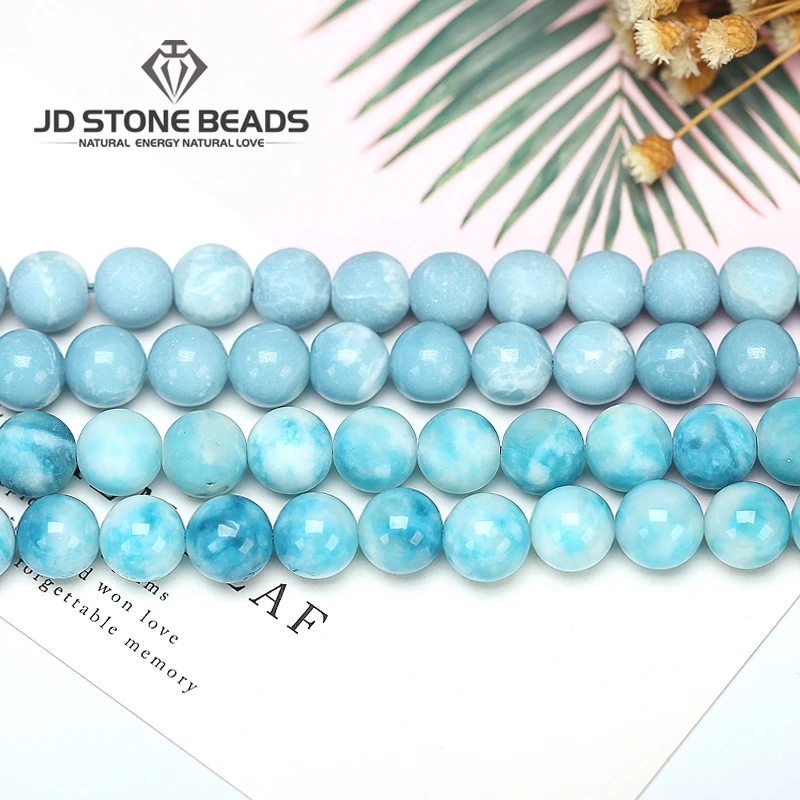 Natural Stone Larimar Beads Round Loose Spacer Matte Ocean Sea Copper ...
