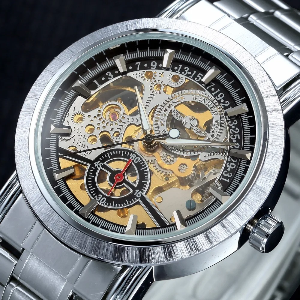 Winner Silver Watches Men's Fashion Automatic Clock Man Mechanical ...