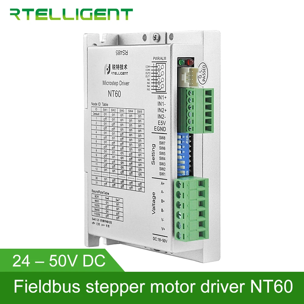 Rtelligent 2 3 phase Nema 23 24 NT60 RS485 Stepper Motor Driver via RS485 Network Modbus RTU for ...