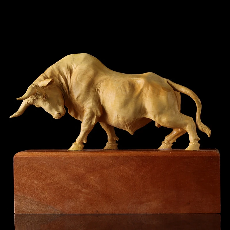 Solid wood Charging Bull Wood carving Wall Street desktop decoration ...