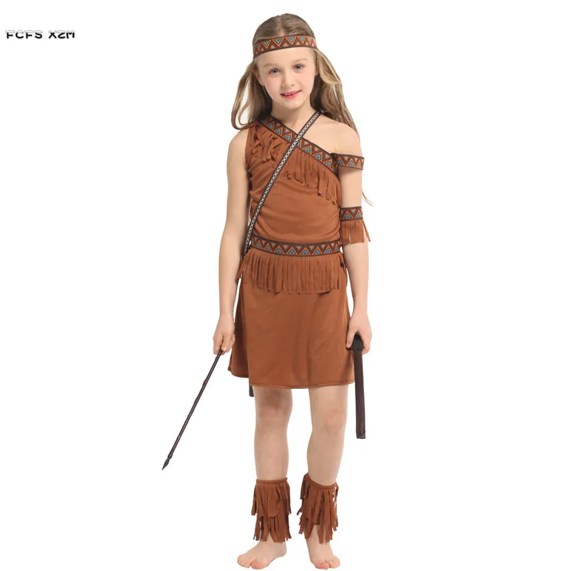 M-xl Girls Primitive Indian Traditional Cosplay Kids Halloween Hunter ...