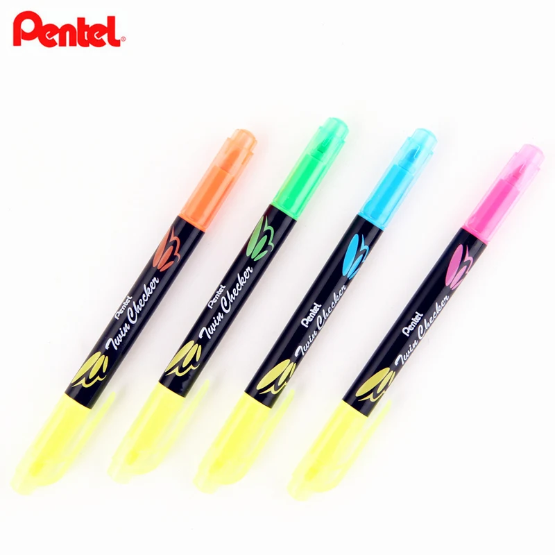 Pentel SLW8 Twin Checker fluorescent marker Pen Japan Blue/Red/Green ...
