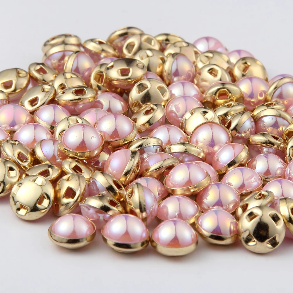 100pcs/pack Gold Side Round Rhinestones Pearl Buttons Sewing Tools ...