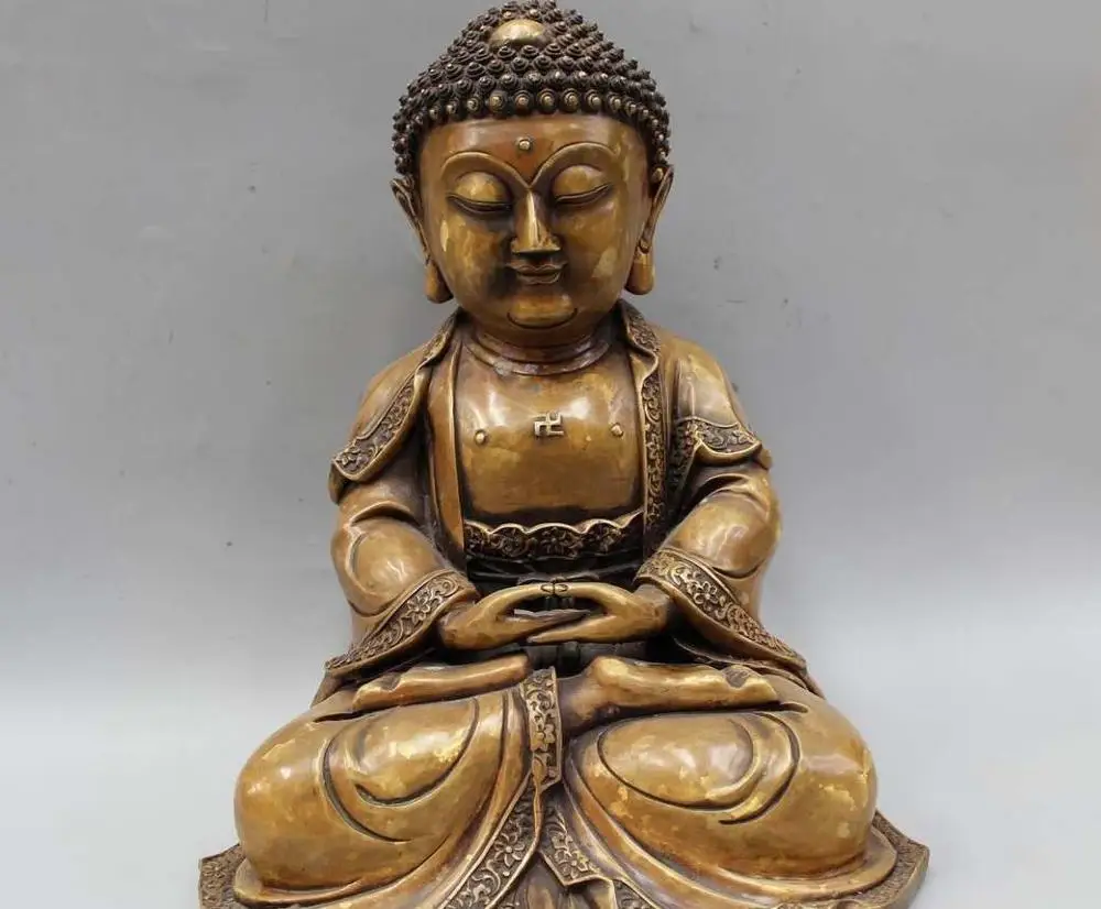 12" China Tibet Buddhism Pure Bronze Seat Shakyamuni Amitabha Buddha Statue|statue of buddha ...