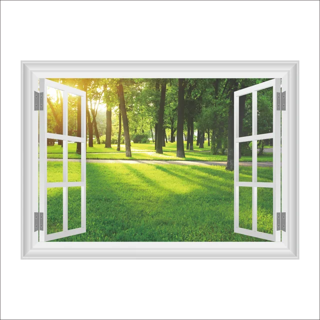 3D Window Forest Landscape in Four Seasons 3D Wall Sticker Green Tree ...