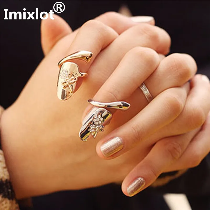 Silver/Gold Color Dragonfly Nail Ring Charm Crystal Finger Nail Rings ...