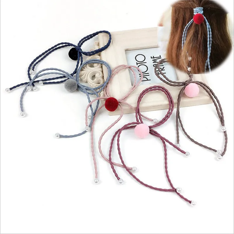 1PCS Creativity Long belt Hairball Elastic Hair Band Toy For Girl ...