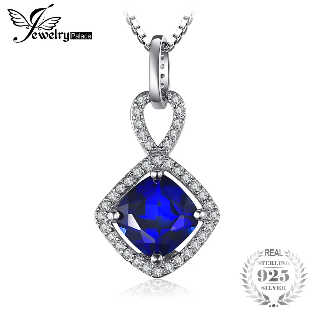 JewelryPalace Cushion 2.4ct Square Blue Created Sapphires Necklaces ...