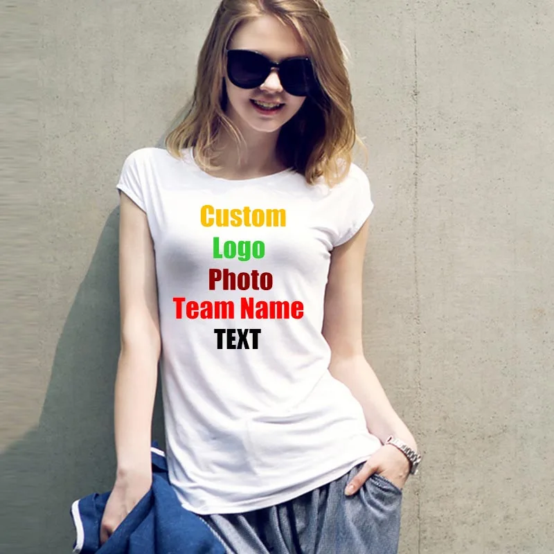 Custom Logo Photo Text Printed Women Female T shirts Slim O Neck Basic ...