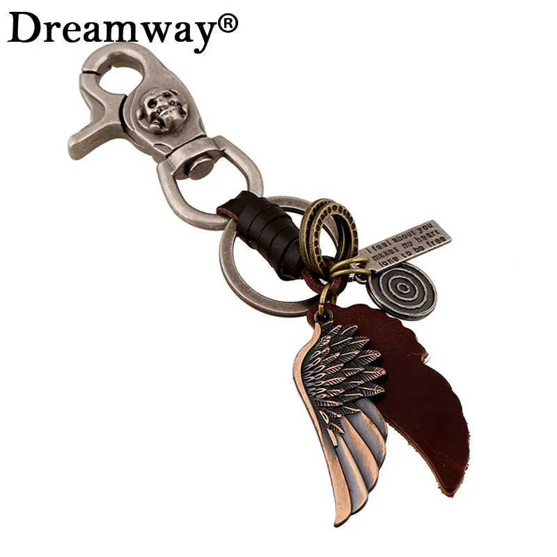 Bronze Plated Genuine Leather Wings Keychain Punk Vintage Style Key ...