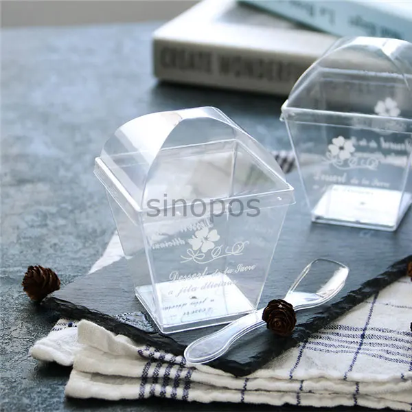 10pcs Transparent plastic trapezoidal shape mousse cup, cake tray ...