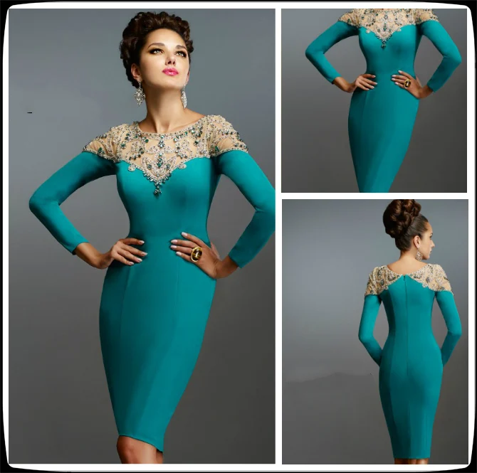 Sexy Emerald Green Cocktail Dresses 2015 Crystal Long Sleeve Short ...