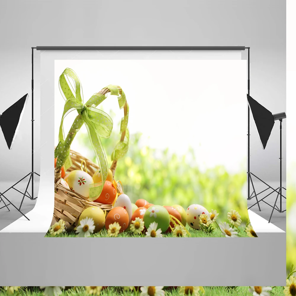 VinylBDS Easter Photo Background Photography Backdrop Basket Eggs Green ...