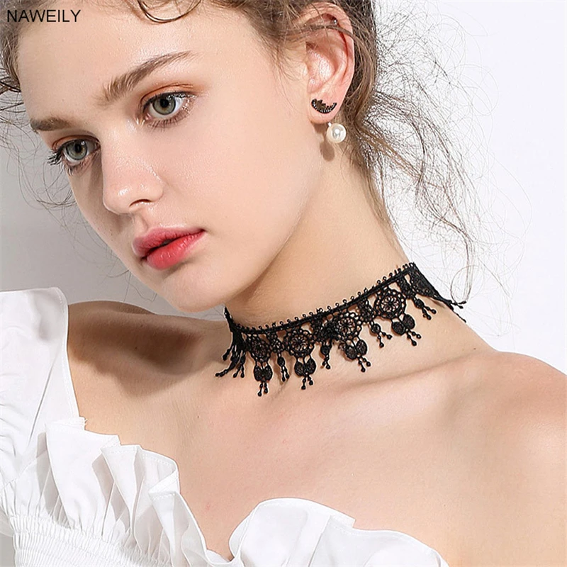 NAWEILY Vintage Lace Bow Choker Necklace For Women Fashion Sweet Short ...