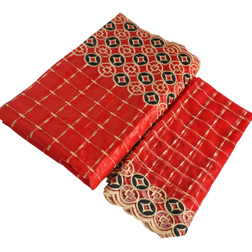 2019 African guinea brocade fabric african bazin riche red black lace ...
