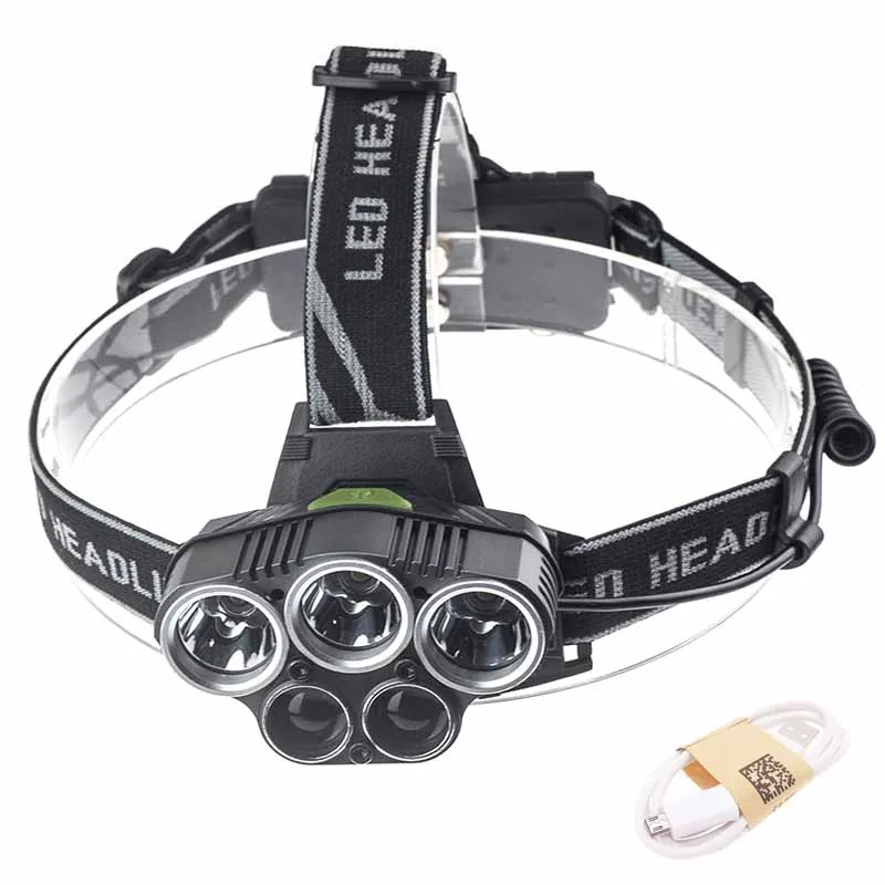 10000LM Cree 2*T6+3*R5 Most Powerful Led Headlamp Waterproof Tactical ...
