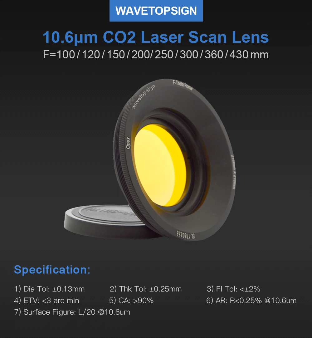 OPEX CO2 F-theta Scan Lens Field Lens 10.6um 10600nm 50x50~300x300 FL – wavetopsign