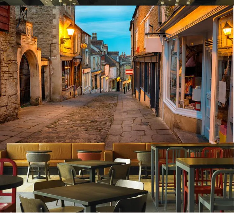 Custom Mural Wallpaper European Italy Street Town Landscape Painting ...