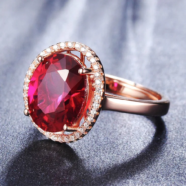 Grand anneau de corindon rouge naturel de luxe yinfairy couleur or Rose ...