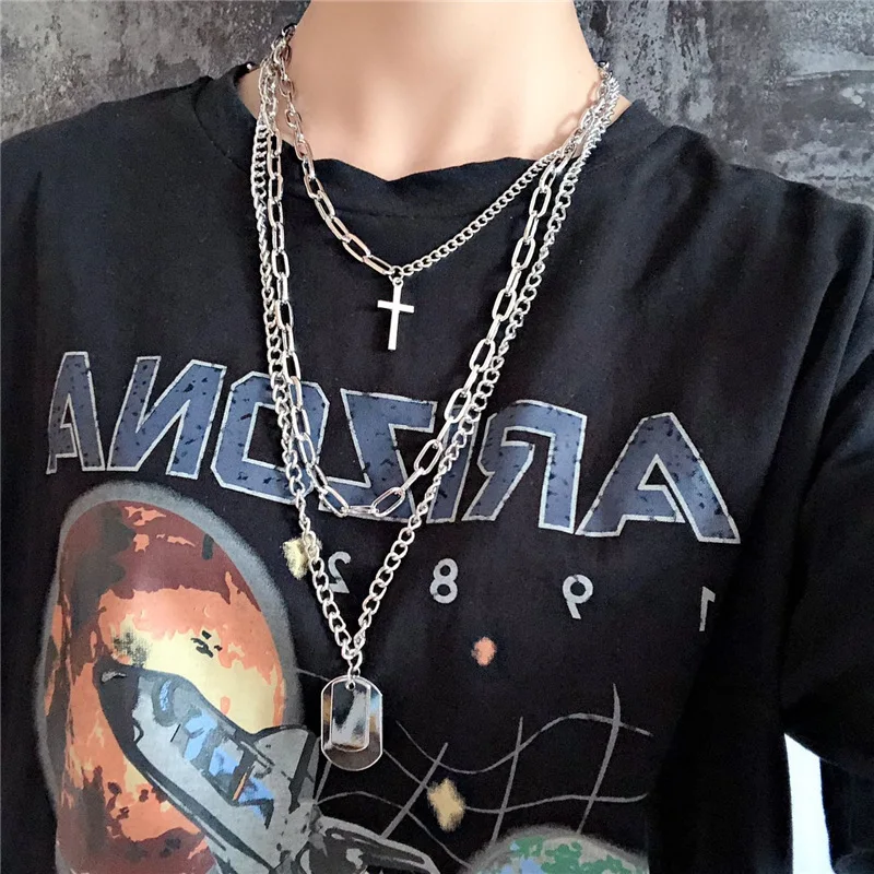 3pcs/ Set 2019 Punk Retro Crossing Chain Necklace Couple Fashion ...