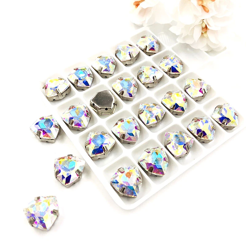 12mm Fat Triangle shape AB color High quality Glass Crystal sew on ...