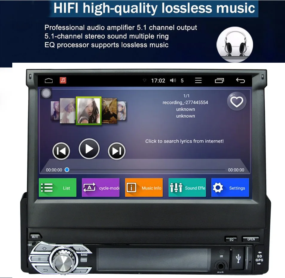 1 din Car Radio player Auto Retractable screen Android wifi Car ...