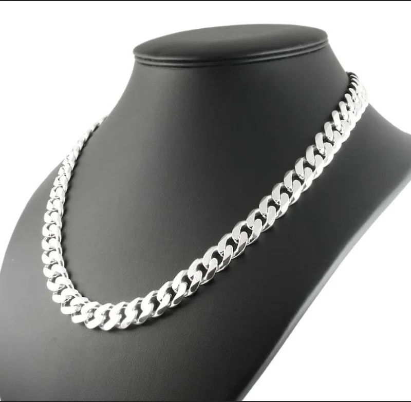 Men's Classic 925 Sterling Silver 9mm 20" Curb Chain Necklace Long ...