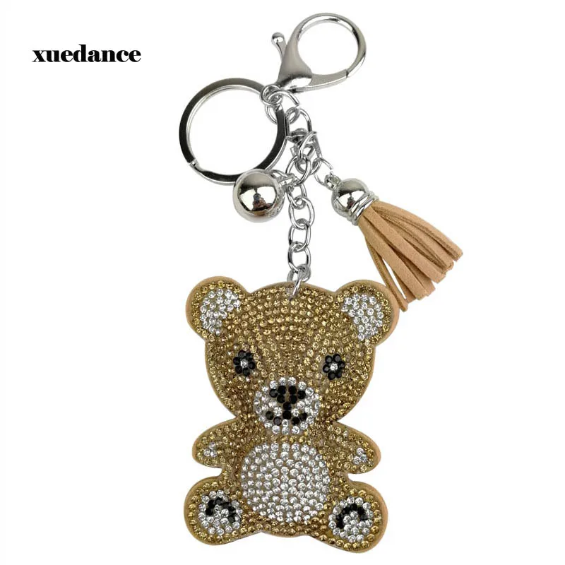 Fashion Charm Crystal Rhinestone Leather bear Pendant Keychain Alloy ...