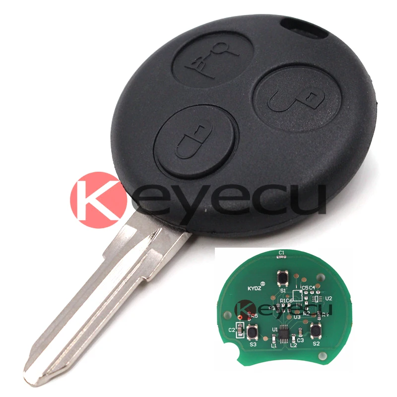 Replacement Remote Key Fob 3 Button With Chip 433mhz for Smart Fortwo ...