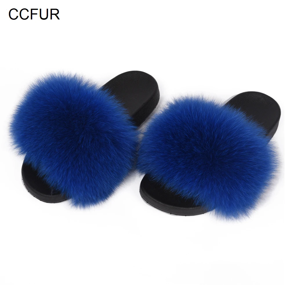 Real Fox Fur Slipper Women Slides Sliders Fashion Spring Summer Autumn