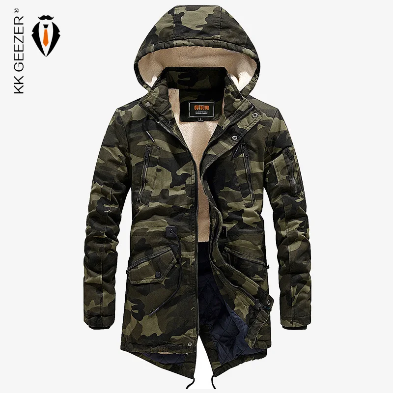 Men Jacket Winter Parka Camouflage Thick Warm Long Military Army Bomber ...
