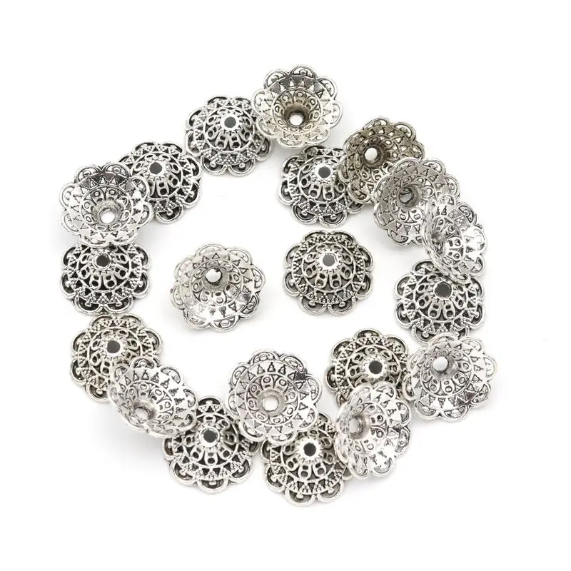 20pcs 18*8mm Tibetan Silver Flower Bead Caps Big Loose Spacer Beads For ...