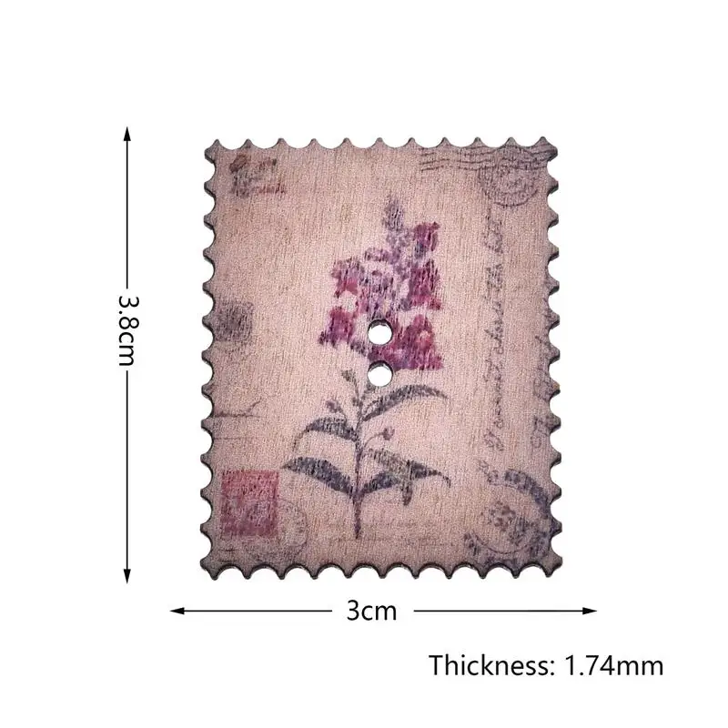 50Pcs Mixed Stamp Shaped Wood Button Decorative Wooden Buttons For ...