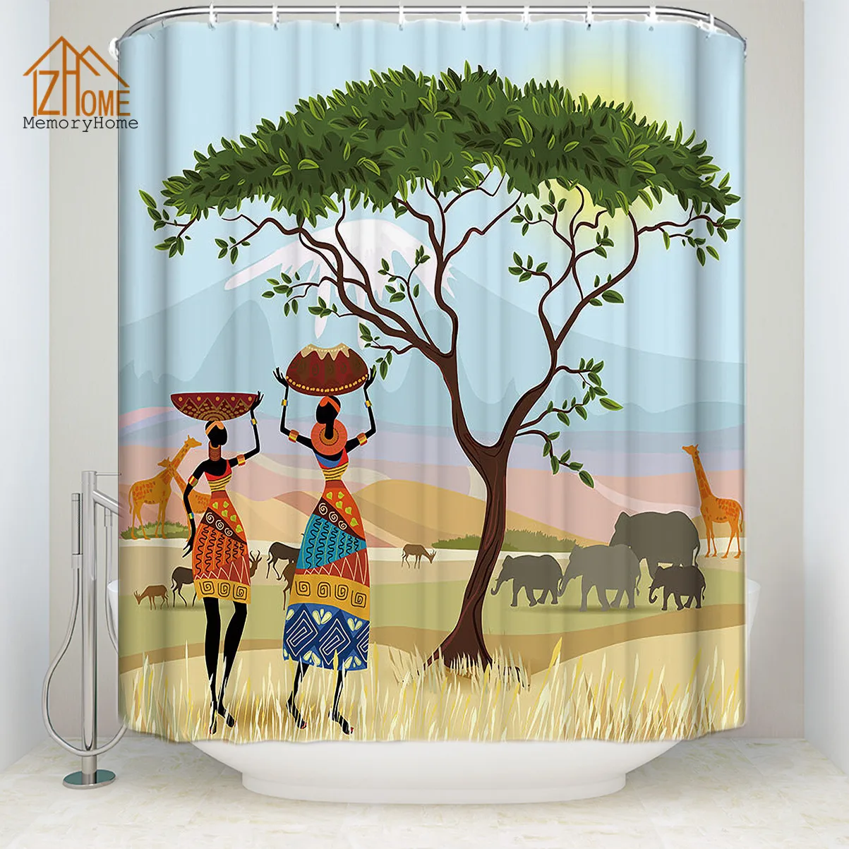 Memory Home Custom Waterproof Mildew Resistant Bathroom Cartoon African