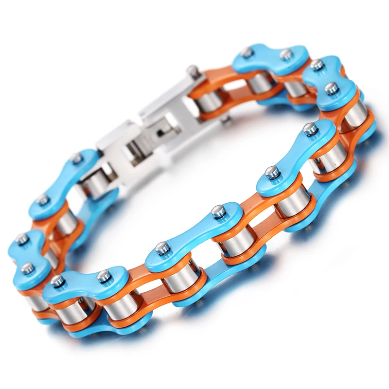 Women's Rainbow Color Chain Stainles Steel Bracelet Strong Motorcycle ...