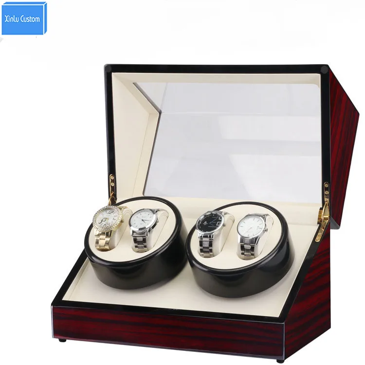 Global Use Plug Clock Watch Winder Box,Lacquer Wood Rotate 4 Slots ...