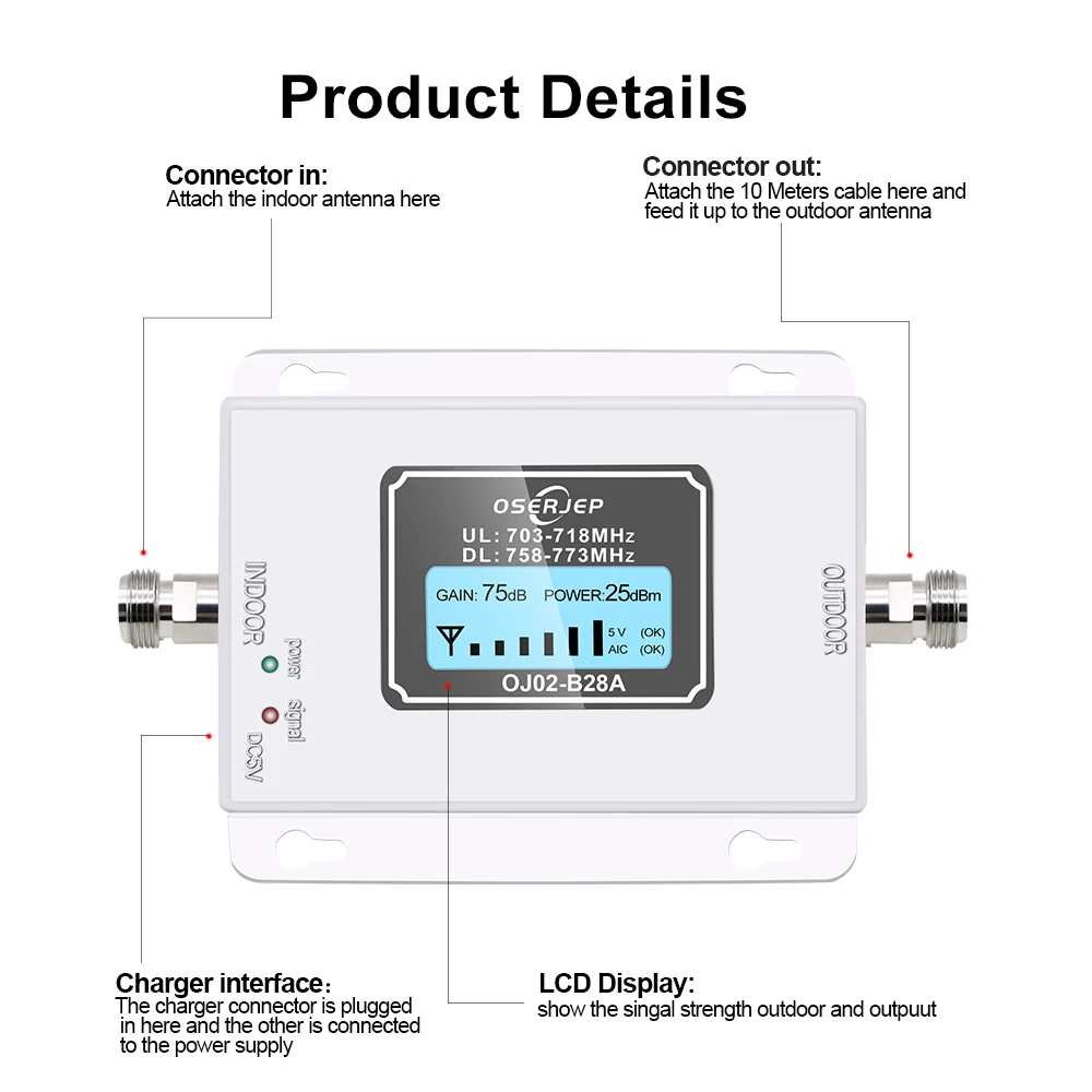 B28A 700mhz LCD Display Powerful Cell Phone Signal Booster 70dB Gain 4G ...