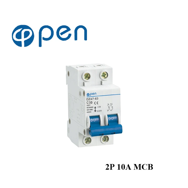 2P 10A Miniature Circuit Breaker MCB DZ47 C45 Series for Overload and ...