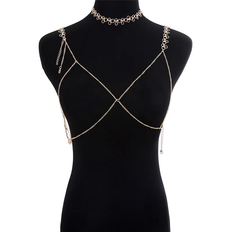 Sexy Women Boho Bikini Harness Body Chain Set Hollow Circle Flower