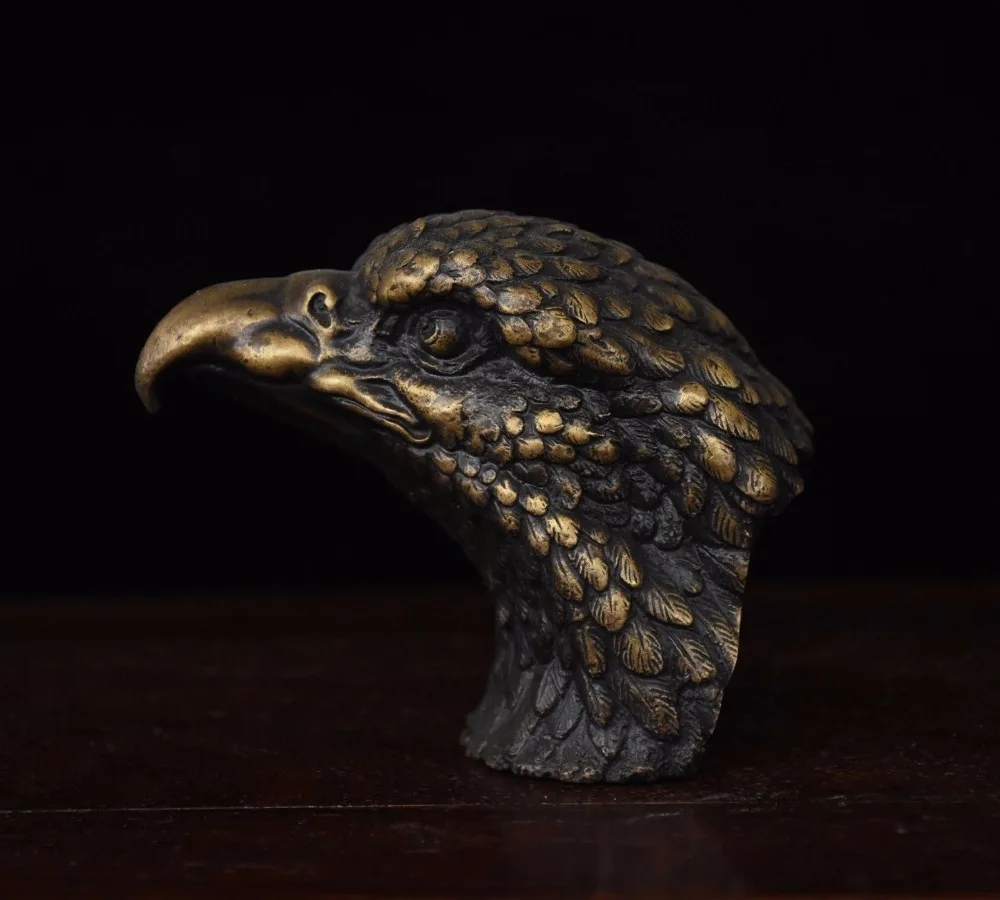 Chinese Folk Feng Shui Pure Copper Bronze Bird King Eagle hawk Head Art ...
