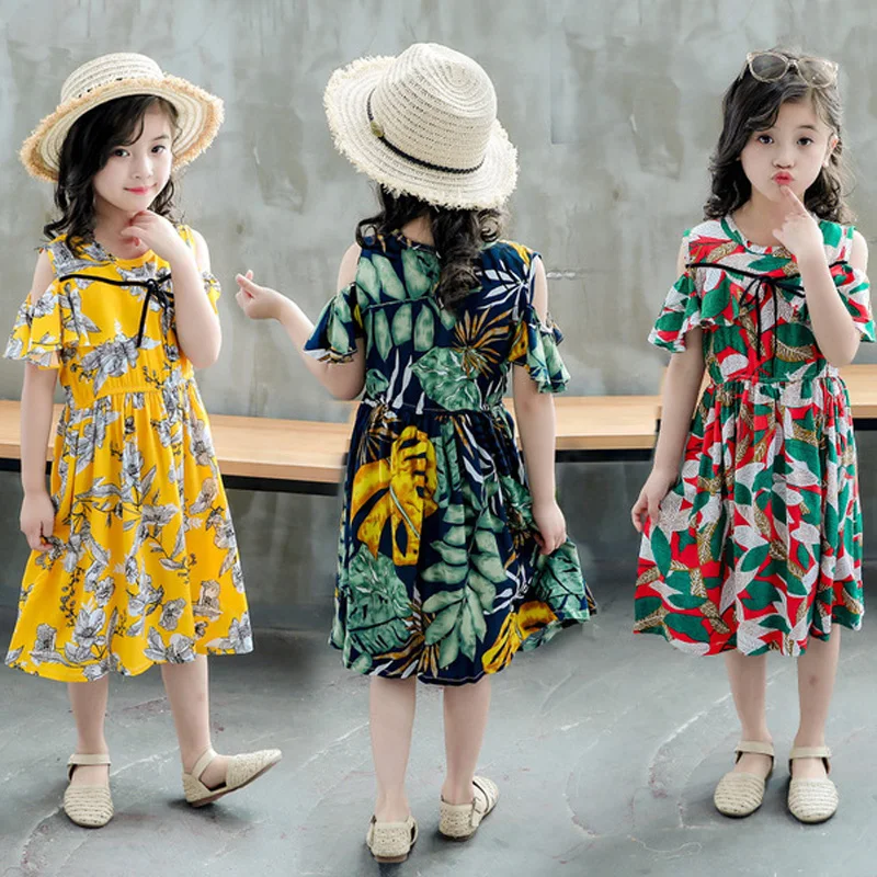 Summer Dresses For Girls Floral Printed Girls Dresses Off Shoulder ...