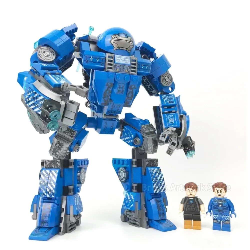 540pcs Iron Man Hulk buster Blue Mech MK38 Set super heroes movie Model ...