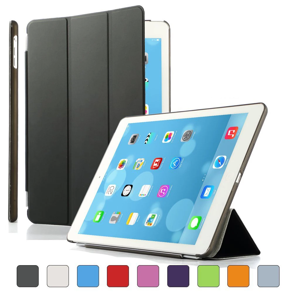 For ipad Air 1 2,Leather Smart Front Case Cover + Transparent Clear ...