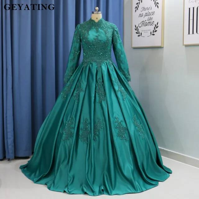 Emerald Green Arabic Islamic Muslim Wedding Dresses with Hijab 2018 ...
