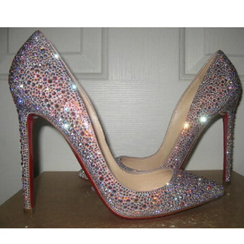 Fashion Women Wedding Shoes Red Bottom Rhinestone Crystal High Heels ...