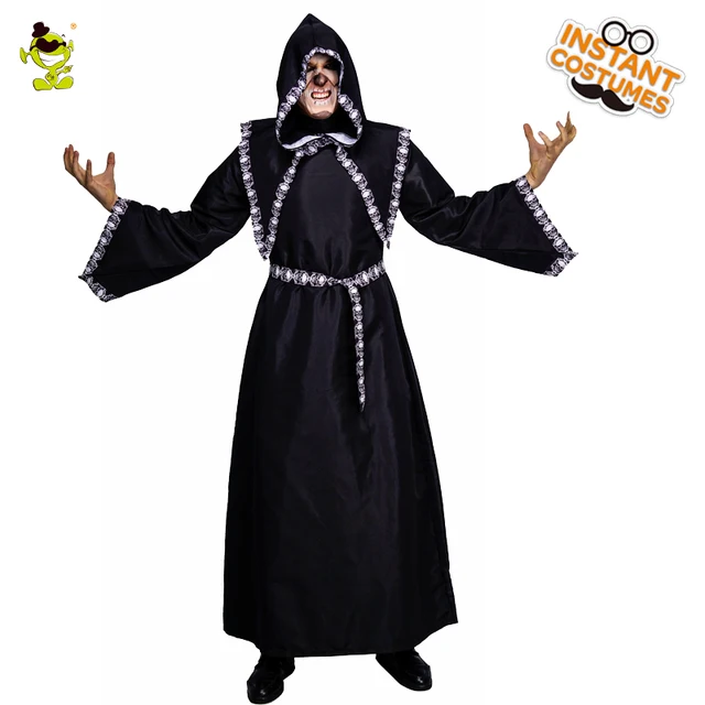 Adult Men's Crypt Keeper Costume Performance Long Black Robe Costume ...
