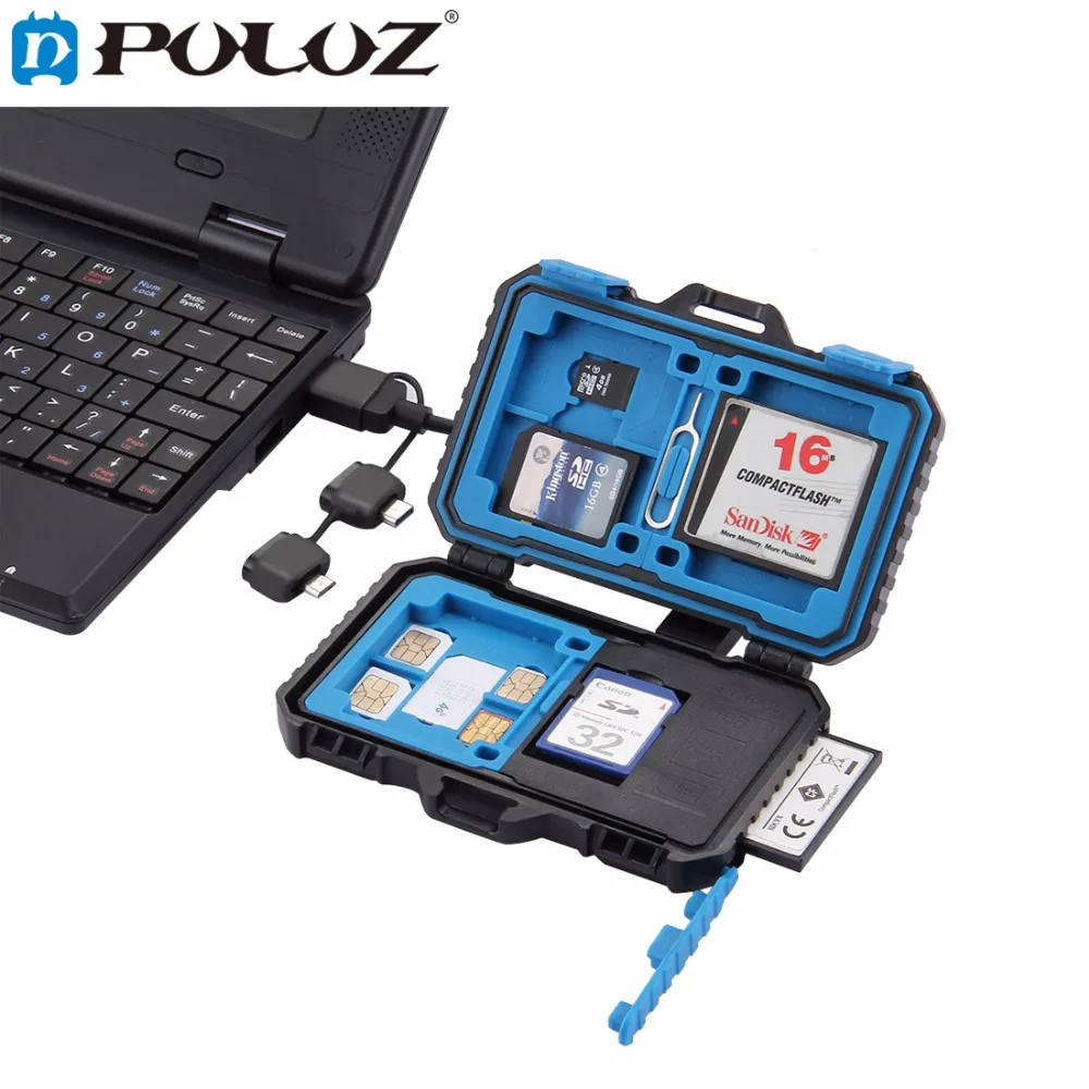 PULUZ Card Reader+22 in 1 Waterproof Memory /SD Card Case Storage Box ...