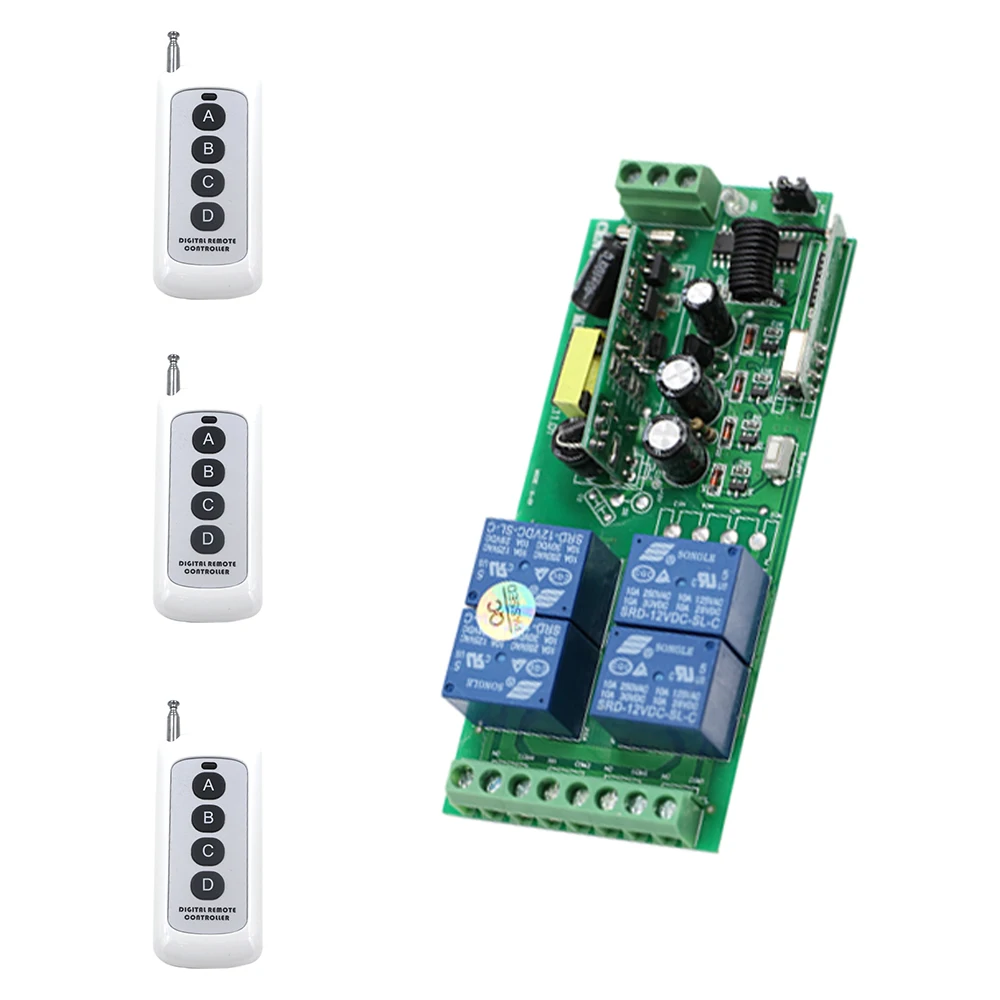 85V 250V 4CH 10A Relay RF Wireless Remote Control Switch Security Doors ...